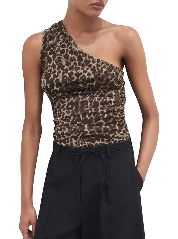 Mango Leopard Print One-shoulder Top - Brown