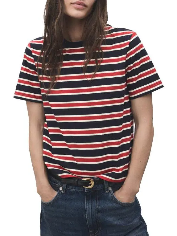 Mango Striped Cotton T-shirt - Navy