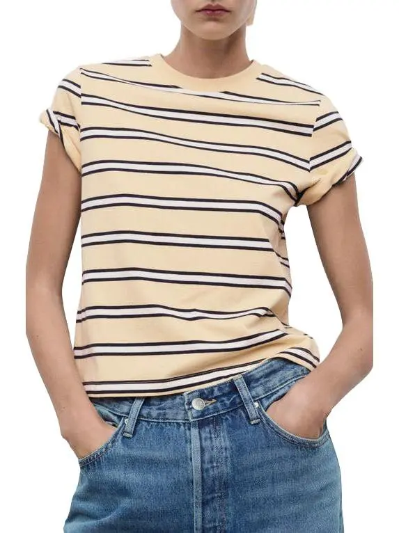 Mango Striped Cotton T-shirt - Pastel Yellow
