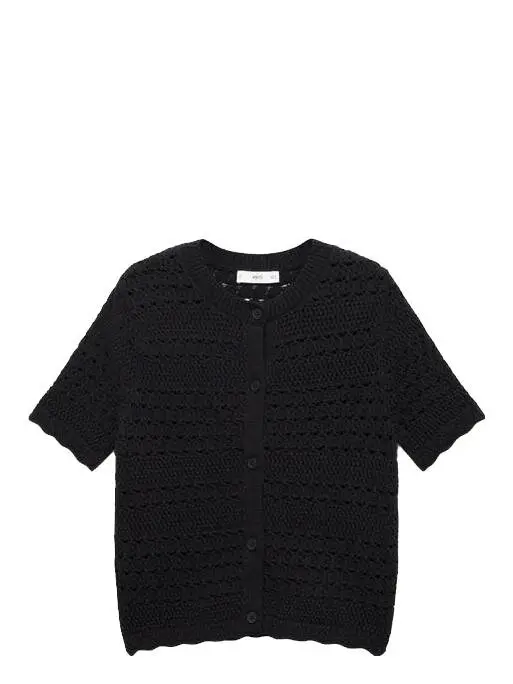 Mango Open Stitch Short Sleeve Cotton Cardigan - Black