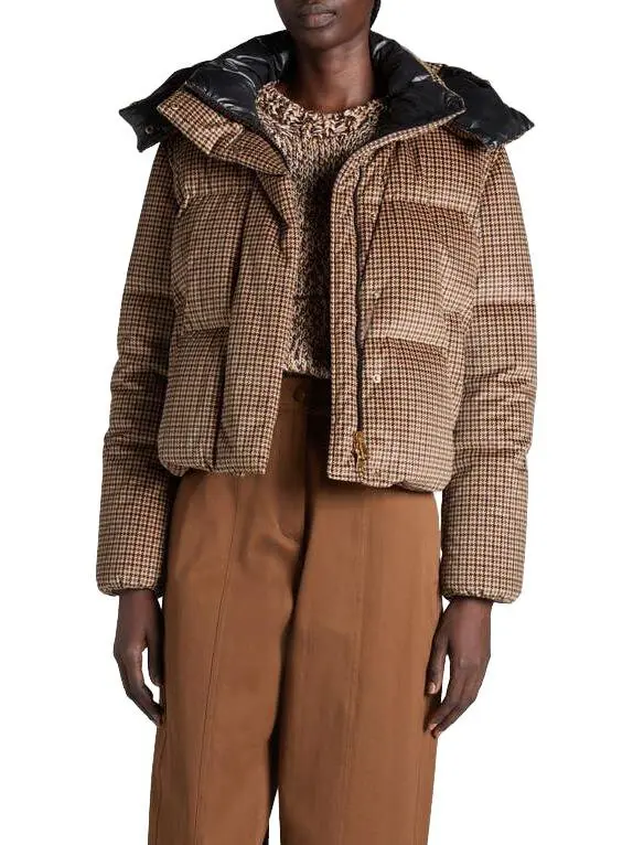 Moncler Quierzy Houndstooth Print Down Jacket - Brown Check