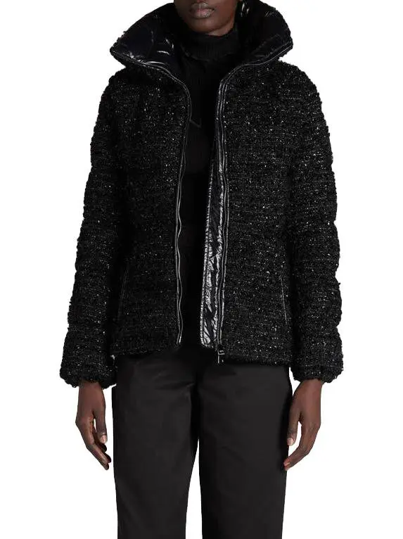Moncler Urbel Metallic Tweed Down Jacket - Black