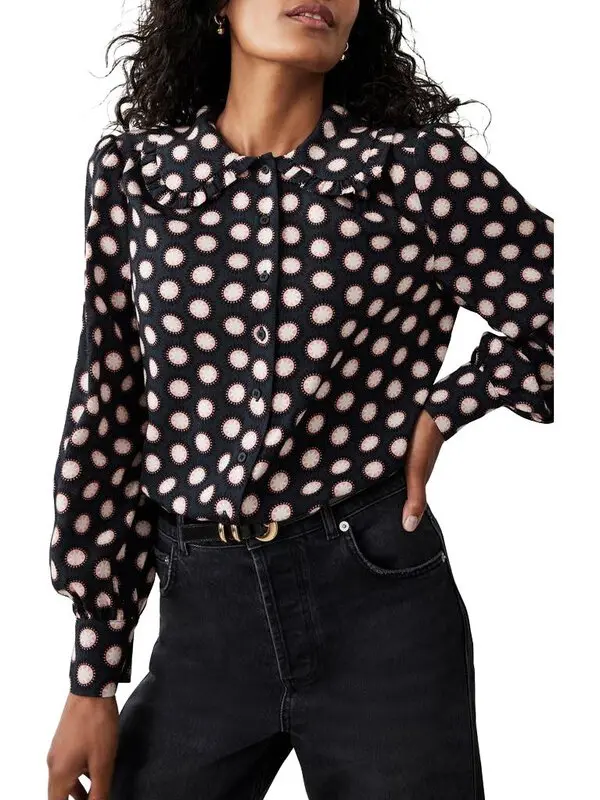 Mint Velvet Geometric Print Blouse - Navy