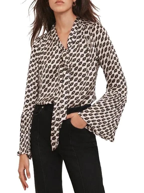 Mint Velvet Lip Print Bow Blouse - Black