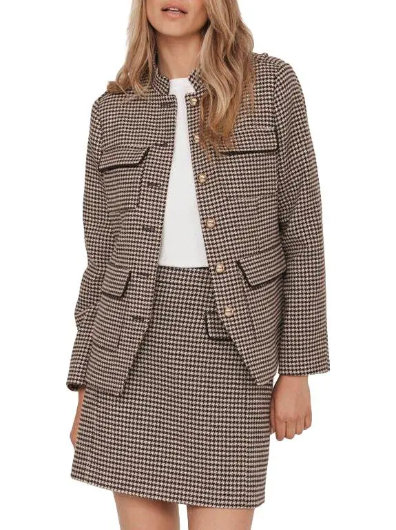 Mint Velvet Checked Military Jacket - Brown