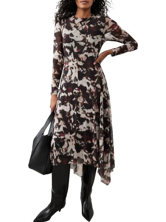 Mint Velvet Abstract Printed Midi Dress - Burgundy