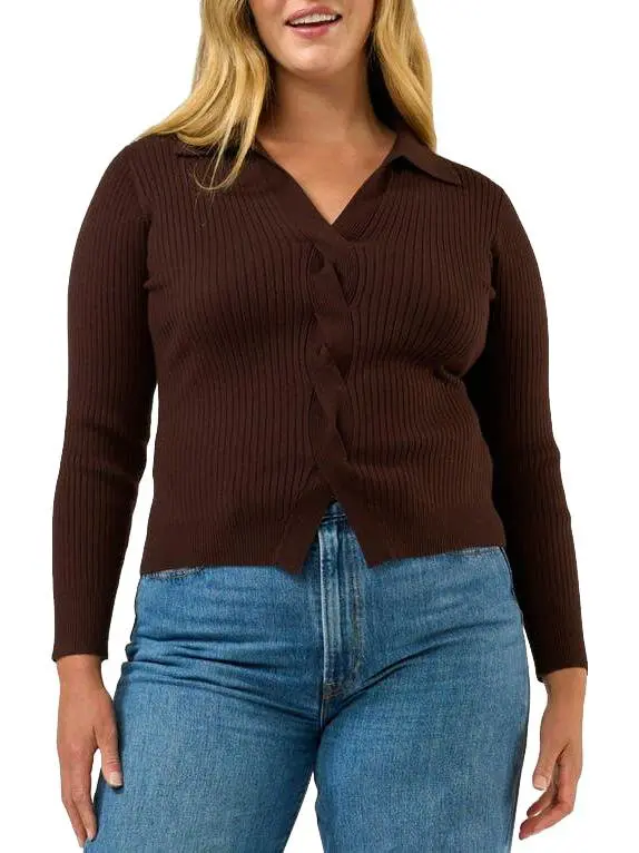 ESTELLE Bronti Twist Front Rib Sweater - Chocolate