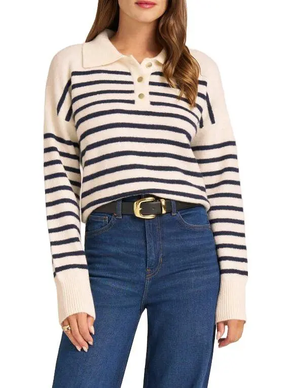 Matty M. Lunara Stripe Recycled Polyester Blend Polo Sweater - Ivory/navy