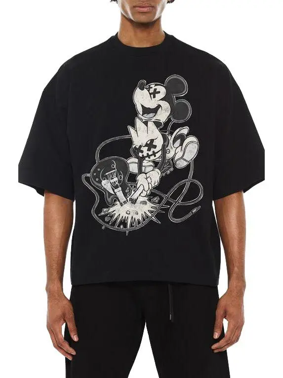 CULT OF INDIVIDUALITY Oversize Mickie Mouse Graphic T-shirt - Black