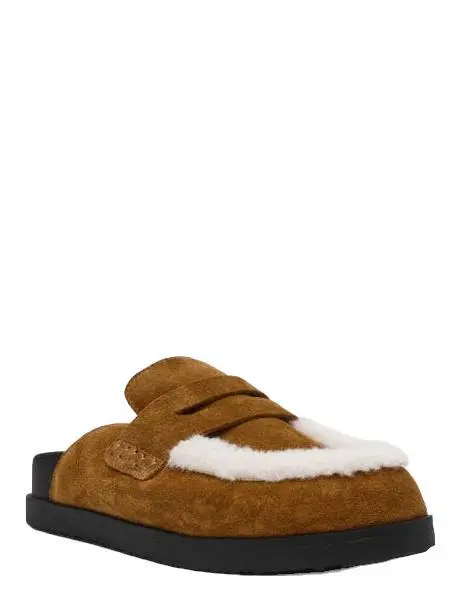 Steve Madden Tomlin Faux Fur Trim Mule - Chestnut Suede