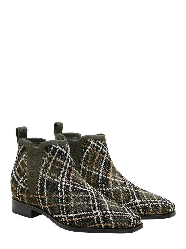 Vivaia Ryan Slip-on Chelsea Boots - Dark Olive Lined Plaid