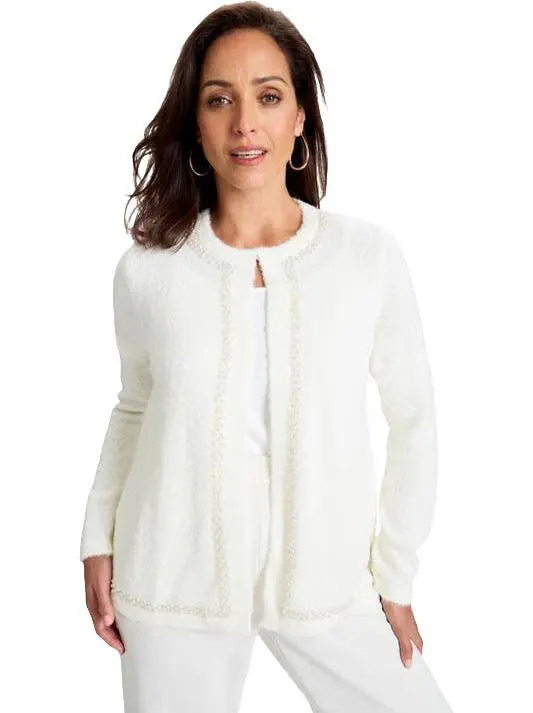 JESSICA LONDON Boucle Pearl Cardigan - Ivory Pearl