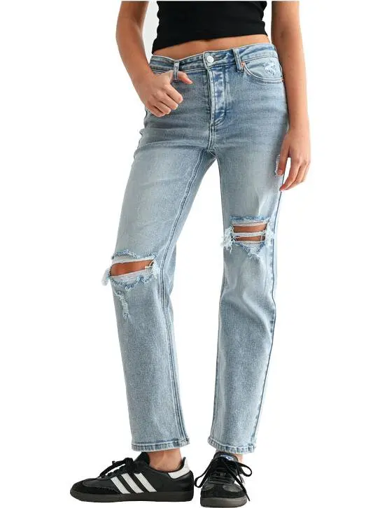 JEMINA DENIM Mia High-rise Slim Straight Jeans - Light Wash Blue