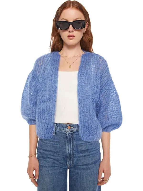 Maiami Mohair Blend Hand-knit Bomber Cardigan - Blue