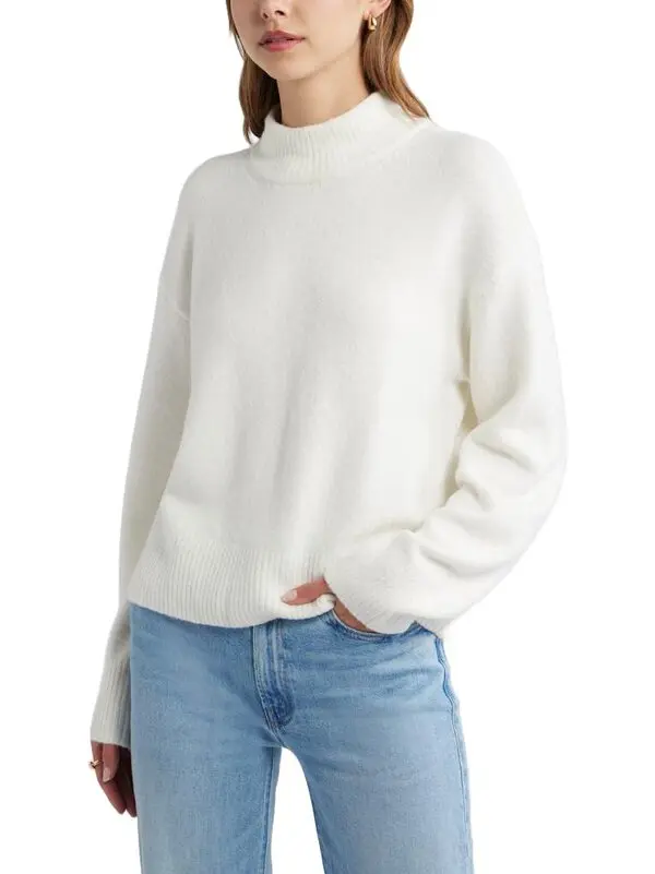 OPEN EDIT Boxy Mock Neck Sweater - Ivory