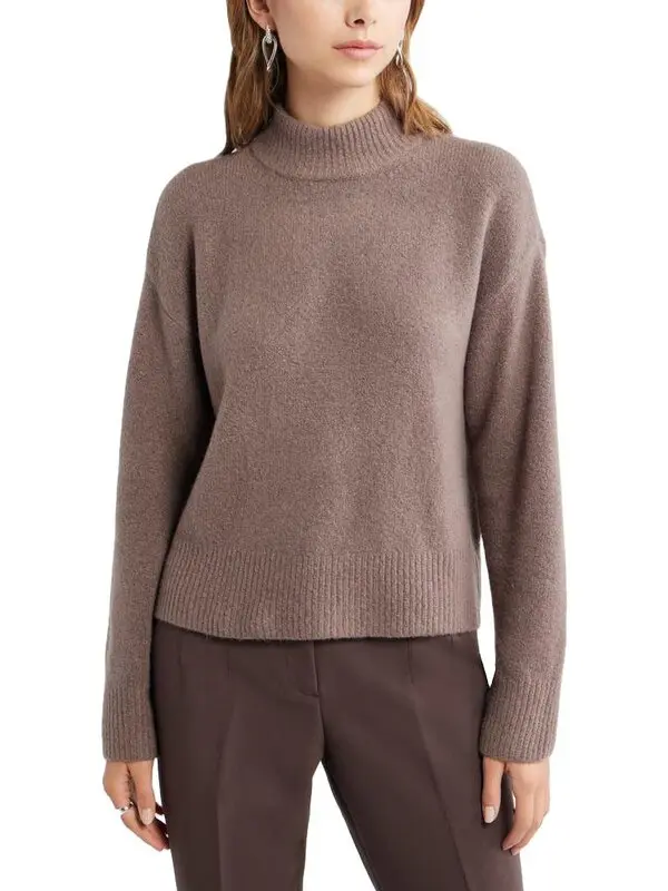 OPEN EDIT Boxy Mock Neck Sweater - Tan Dusk