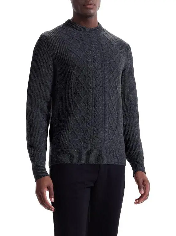 Bugatchi Cable Stitch Crewneck Wool Blend Sweater - Anthracite