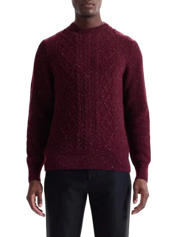 Bugatchi Cable Stitch Crewneck Wool Blend Sweater - Burgundy