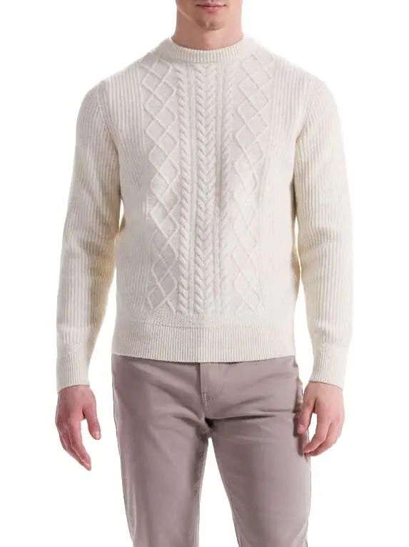 Bugatchi Cable Stitch Crewneck Wool Blend Sweater - Chalk