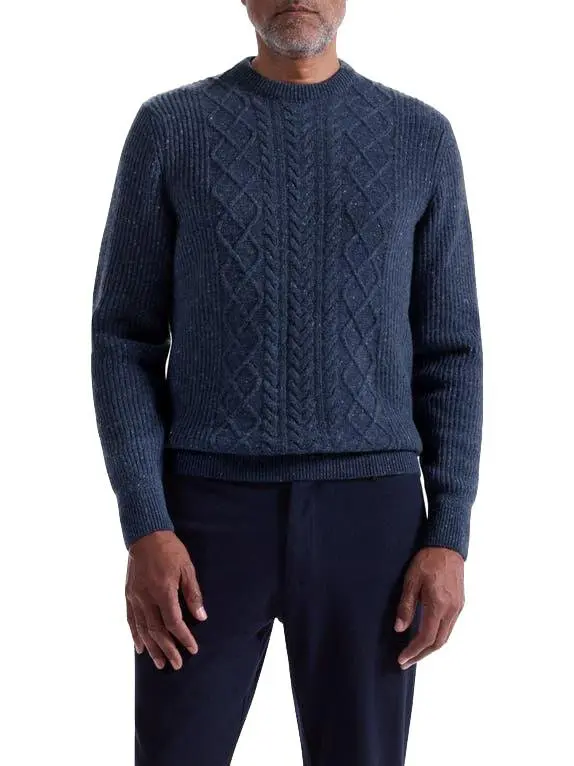 Bugatchi Cable Stitch Crewneck Wool Blend Sweater - Peacock