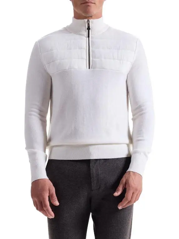 Bugatchi Merino Wool Quarter-zip Polo Sweater - Chalk