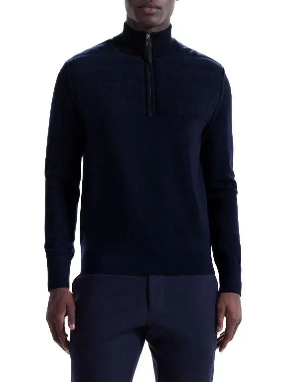 Bugatchi Merino Wool Quarter-zip Polo Sweater - Navy
