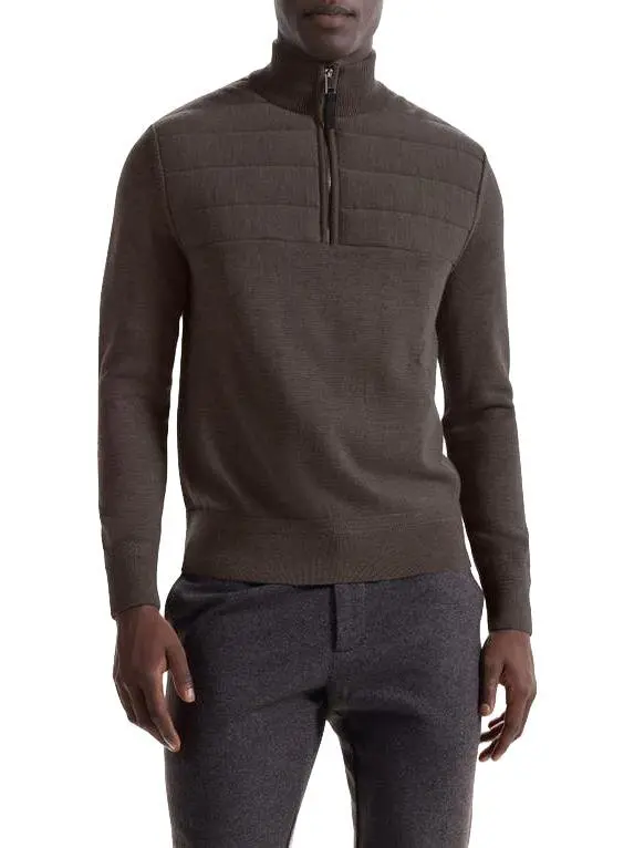 Bugatchi Merino Wool Quarter-zip Polo Sweater - Walnut