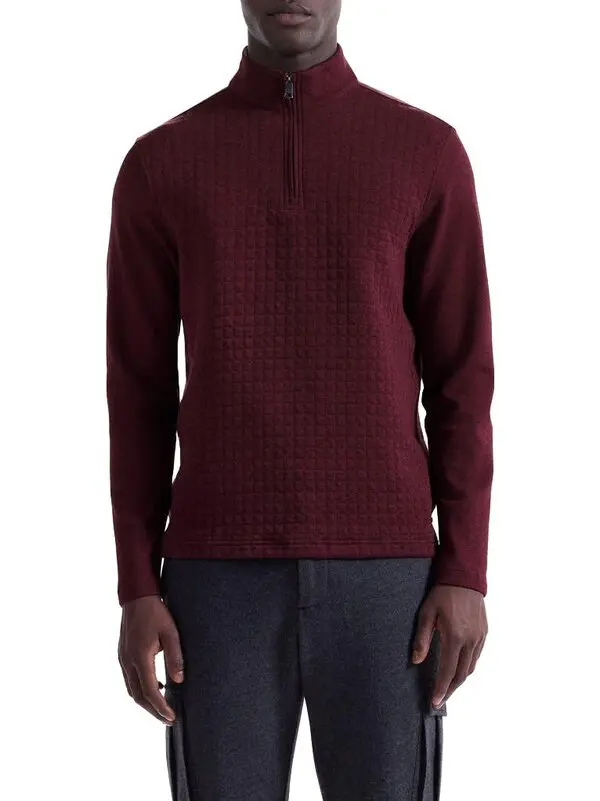 Bugatchi Waffle Quarter-zip Cotton-blend Pullover - Burgundy
