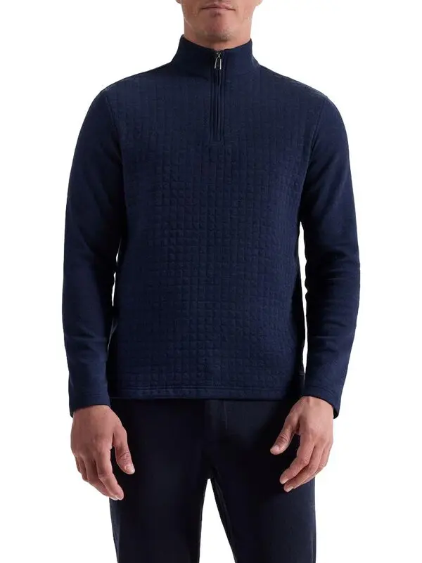Bugatchi Waffle Quarter-zip Cotton-blend Pullover - Navy