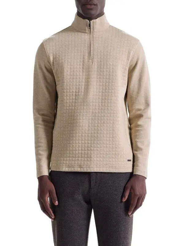 Bugatchi Waffle Quarter-zip Cotton-blend Pullover - Sand