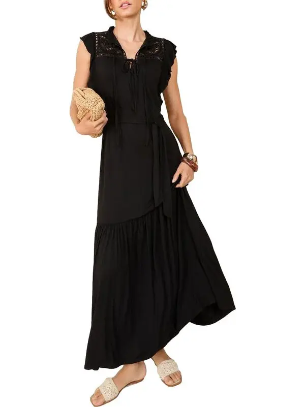 FRIENDS LIKE THESE Broderie Jersey Maxi Dress - Black