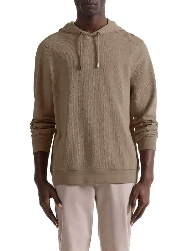 Bugatchi Textured Piqué Knit Hoodie - Cobblestone