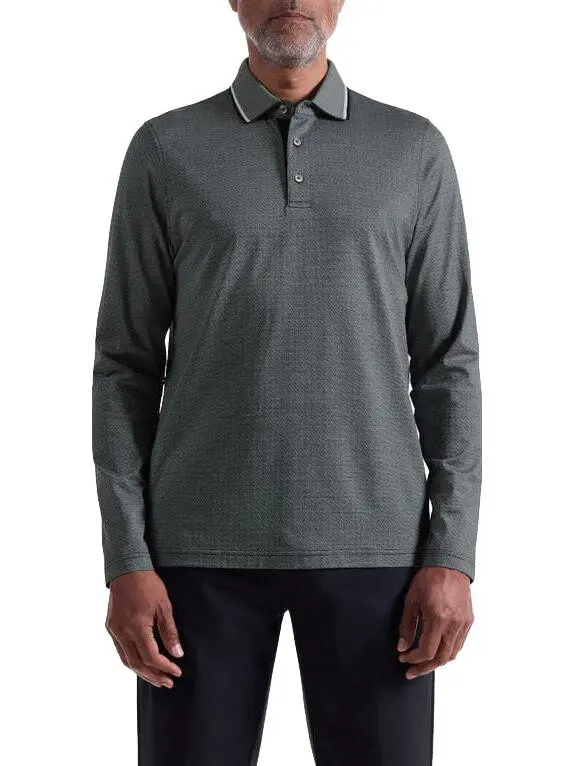 Bugatchi Mercerized Cotton Long Sleeve Polo - Black