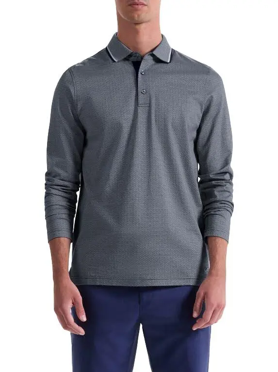 Bugatchi Mercerized Cotton Long Sleeve Polo - Navy