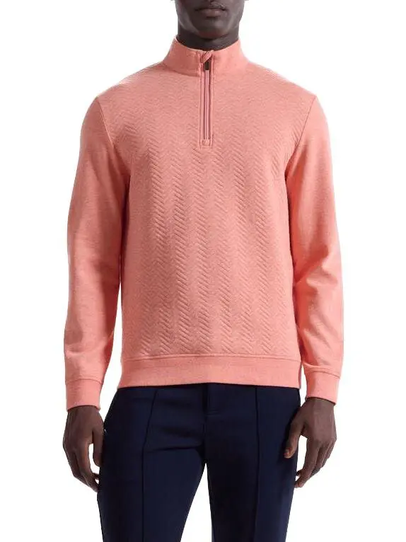 Bugatchi Quarter Zip Cotton Blend Pullover - Coral