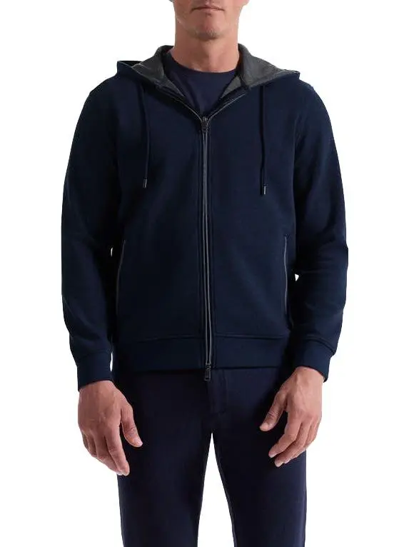 Bugatchi Piqué Zip-up Hoodie - Navy
