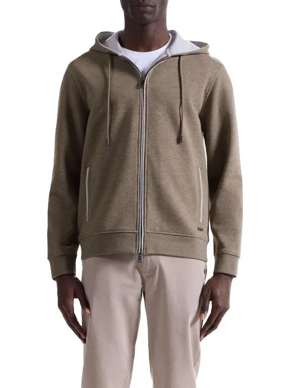 Bugatchi Piqué Zip-up Hoodie - Taupe