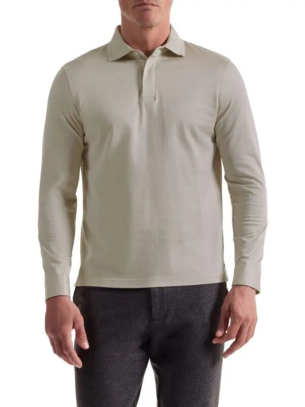 Bugatchi Mercerized Cotton Long Sleeve Polo - Limestone
