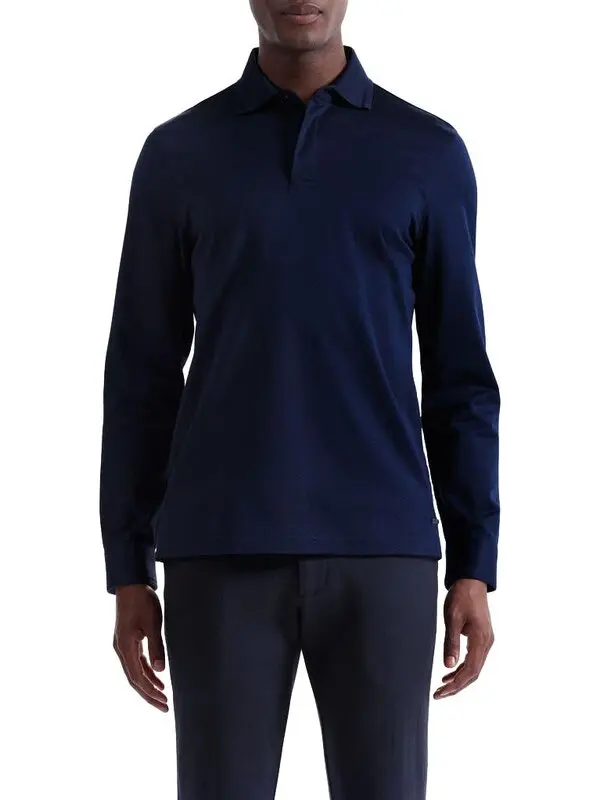 Bugatchi Mercerized Cotton Long Sleeve Polo - Navy