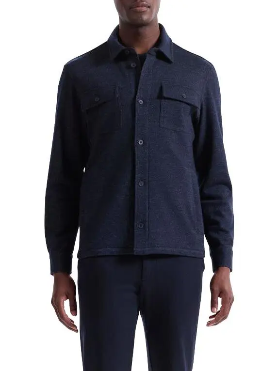 Bugatchi Slub Knit Wool & Cotton Button-up Shirt Jacket - Navy