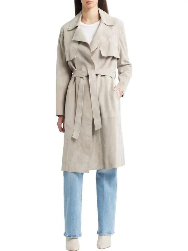 Fleurette Sylvie Suede Wrap Trench Coat - Fawn