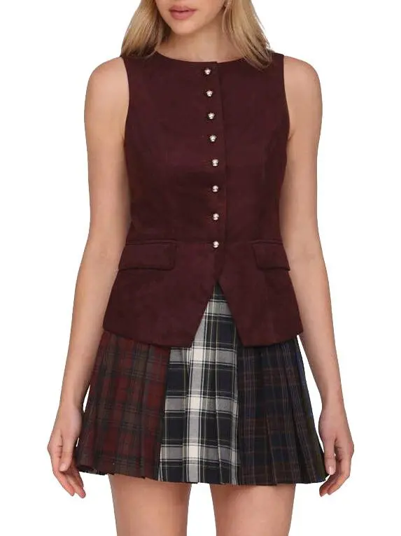Avec Les Filles Faux Suede Vest - Maroon