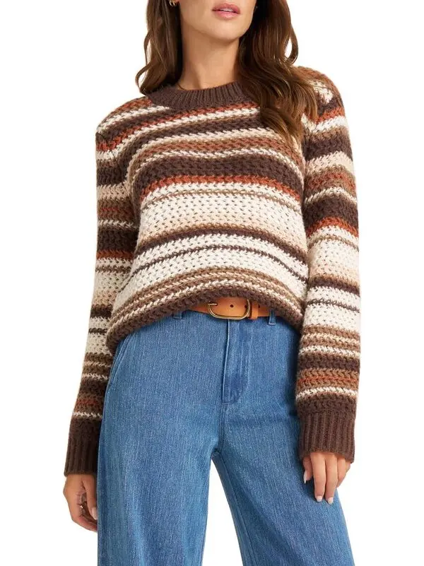 Matty M. Dion Striped Crewneck Sweater - Chocolate