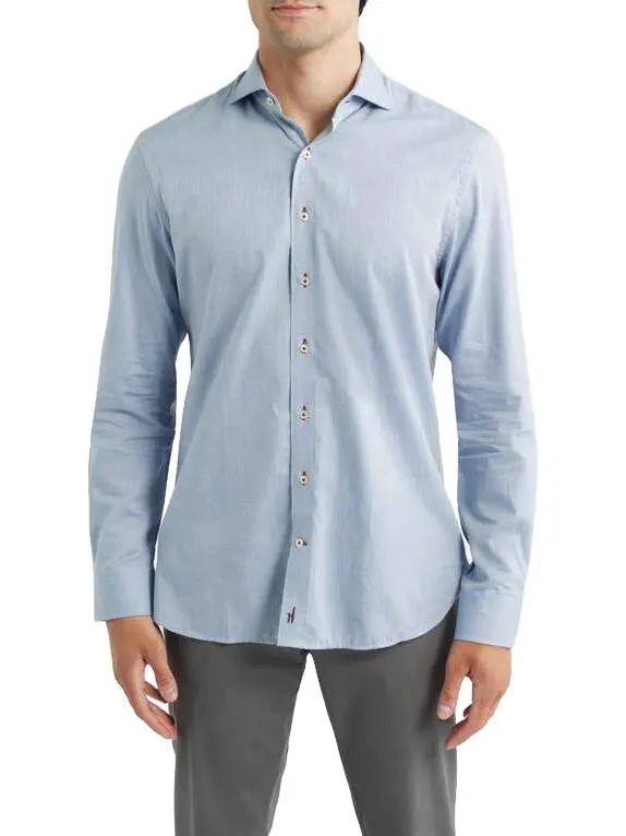 Johnnie-o Augustin Herringbone Cotton Button-up Shirt - Laguna Blue