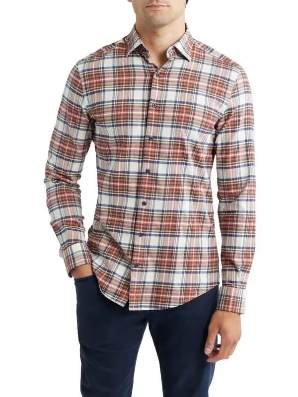 Johnnie-o Knick Plaid Stretch Cotton-blend Flannel Button-up Shirt - Pumpkin