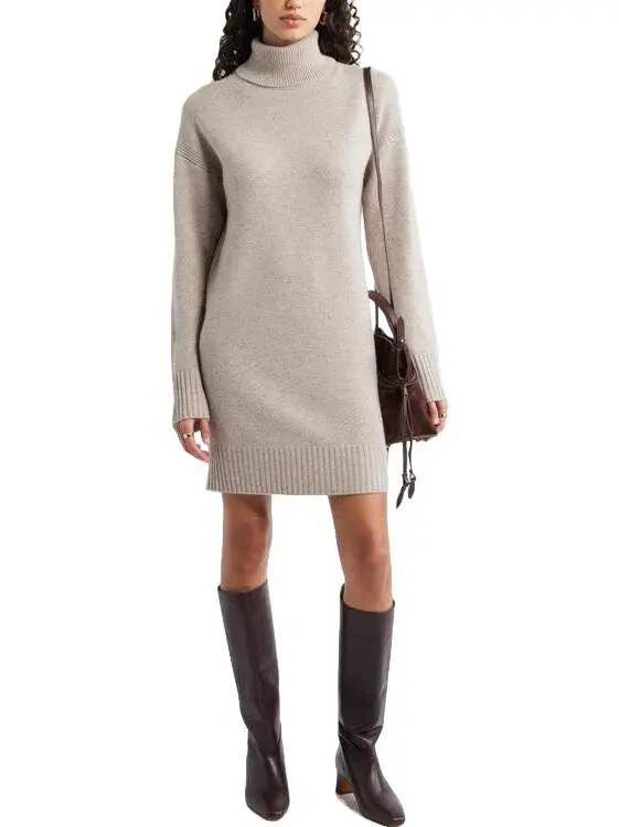 Nordstrom Long Sleeve Wool & Cashmere Sweater Dress - Tan Etherea Heather