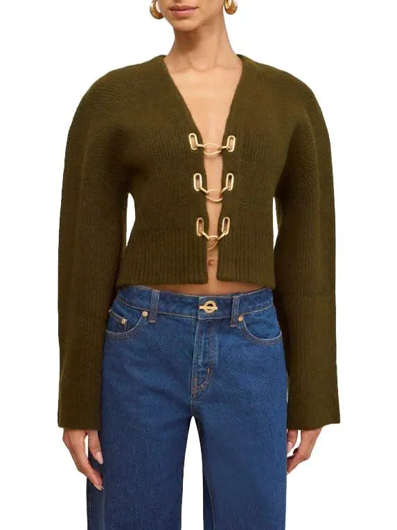 Cult Gaia Mayalu Crop Rib Cardigan - Deep Rosemary