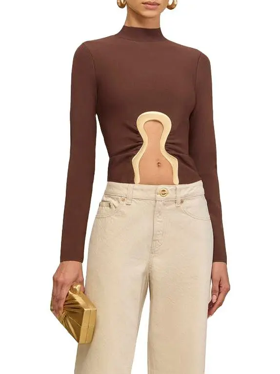 Cult Gaia Elisabetta Cutout Mock Neck Knit Top - Java
