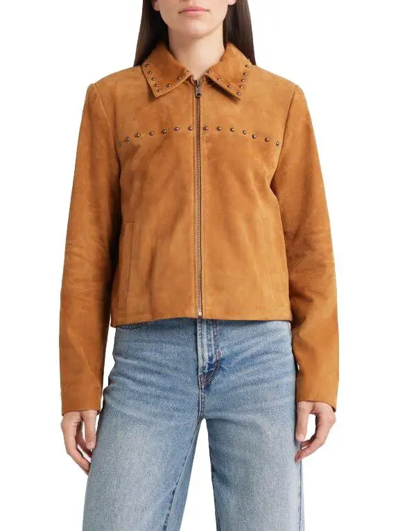 Bernardo Studded Suede Jacket - Cognac