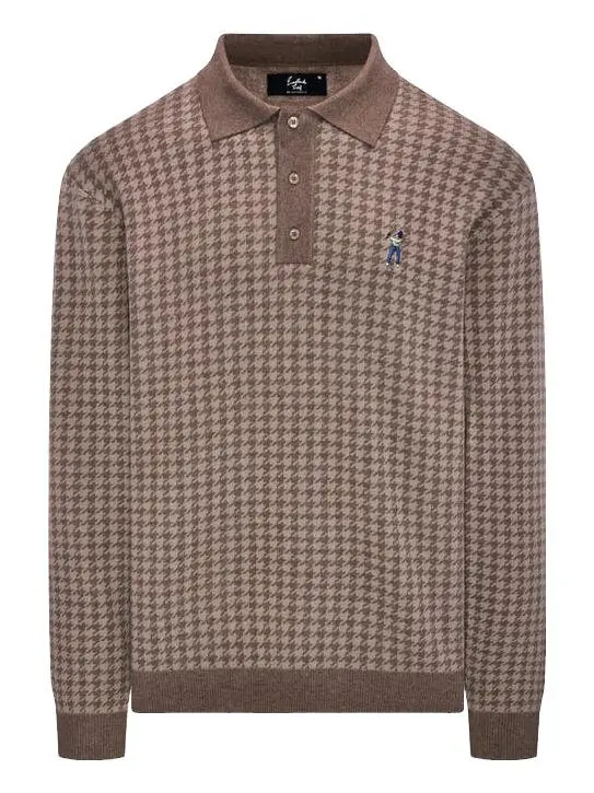 EASTSIDE GOLF Houndstooth Polo Sweater - Taupe/brown